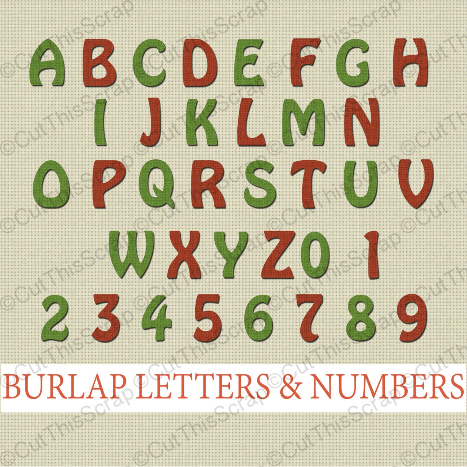 Letters Burlap: Green Red Alphabets Letters Numbers in Green Red ...