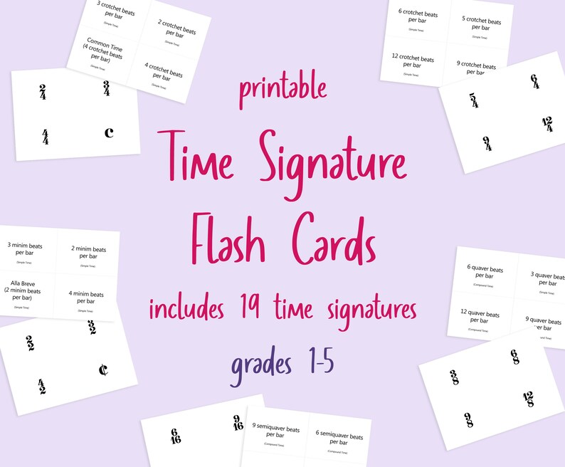 Time Signature Flash Cards for Music Teachers and Students Grades 1-5 ...