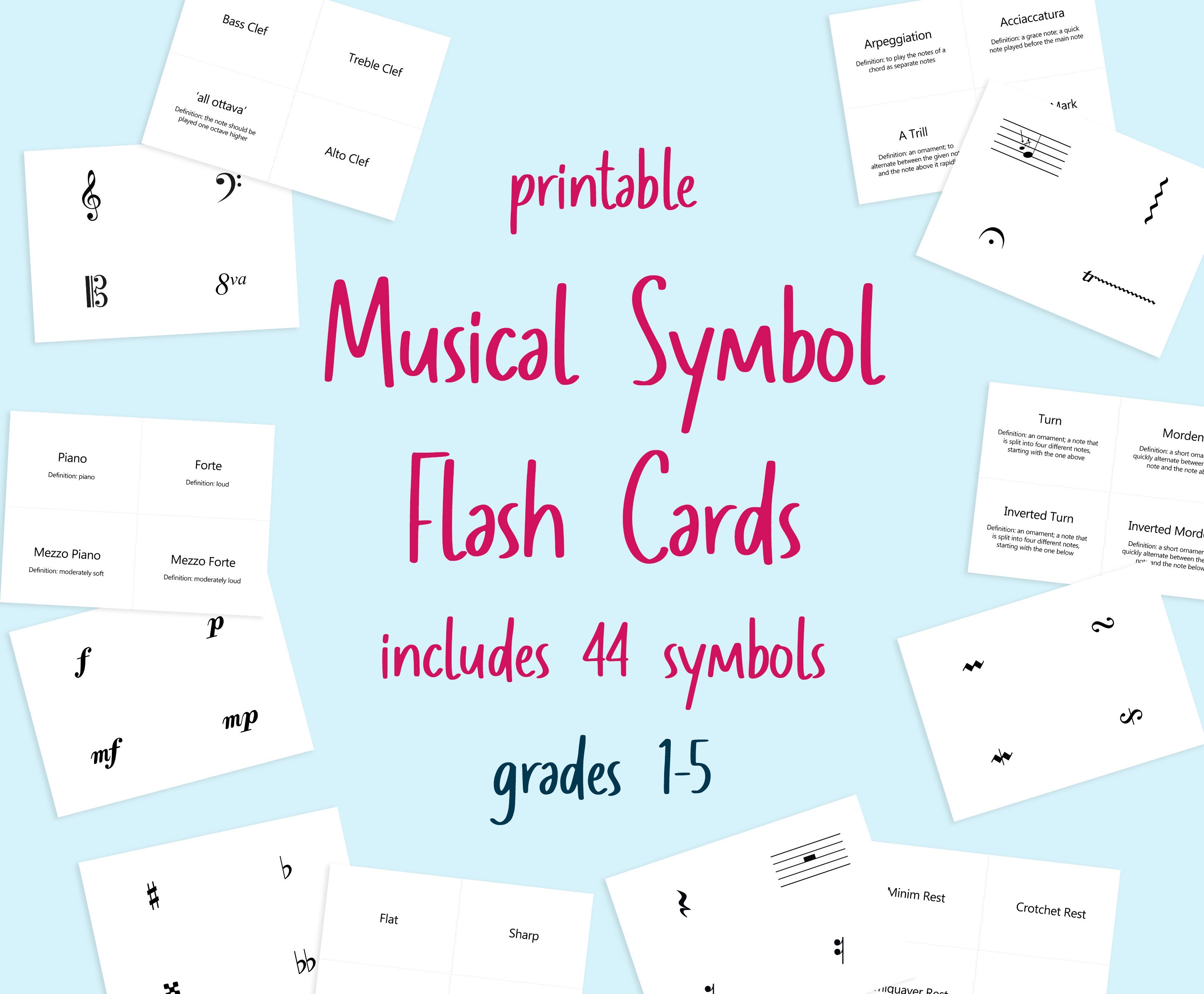 Musical Symbol Flash Cards for Music Teachers and Students Grades 1-5 ...