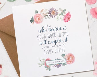Christian Happy Birthday Greeting Card for Women - He Who Began a Good ...