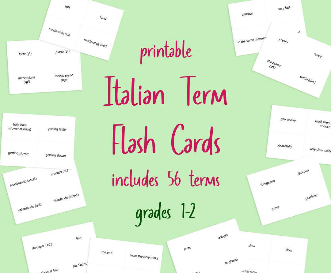 Italian Terms Flash Cards for Music Teachers and Students Grades 1-2 ...