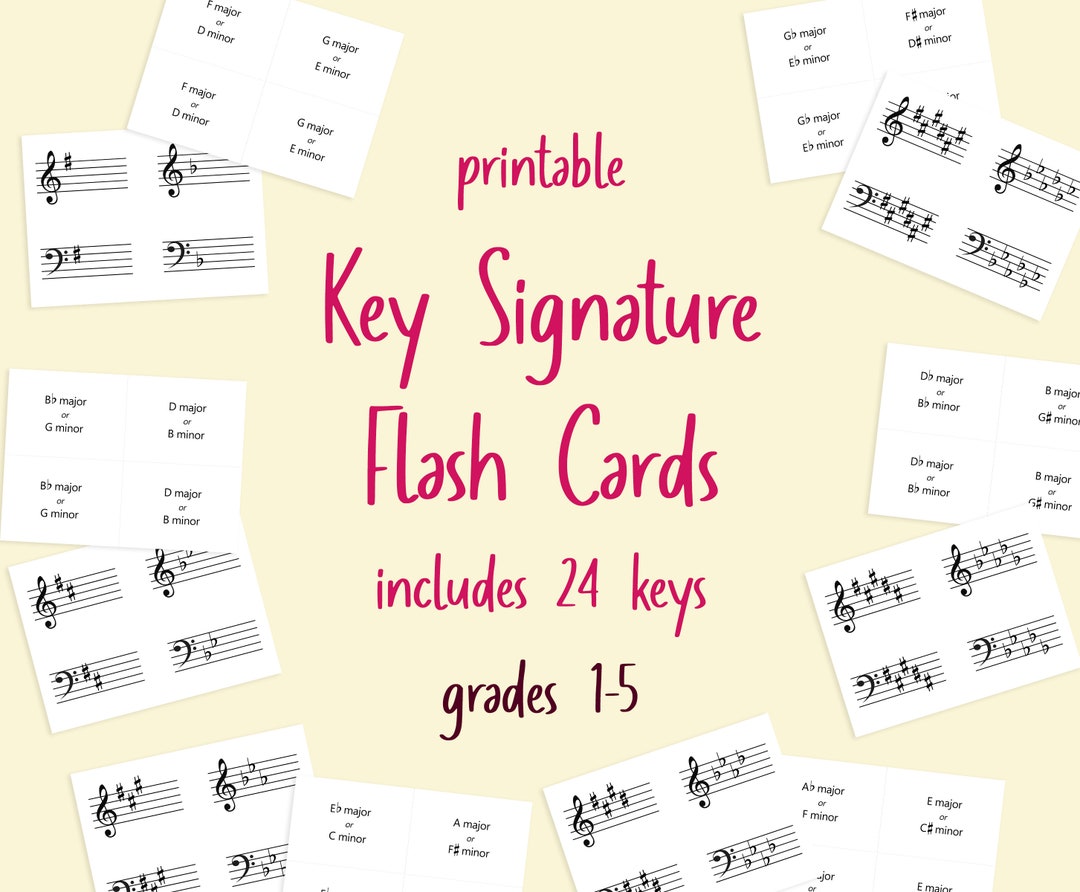 A6 Key Signature Flash Cards - Includes 24 Keys - Grades 1-5 - Etsy