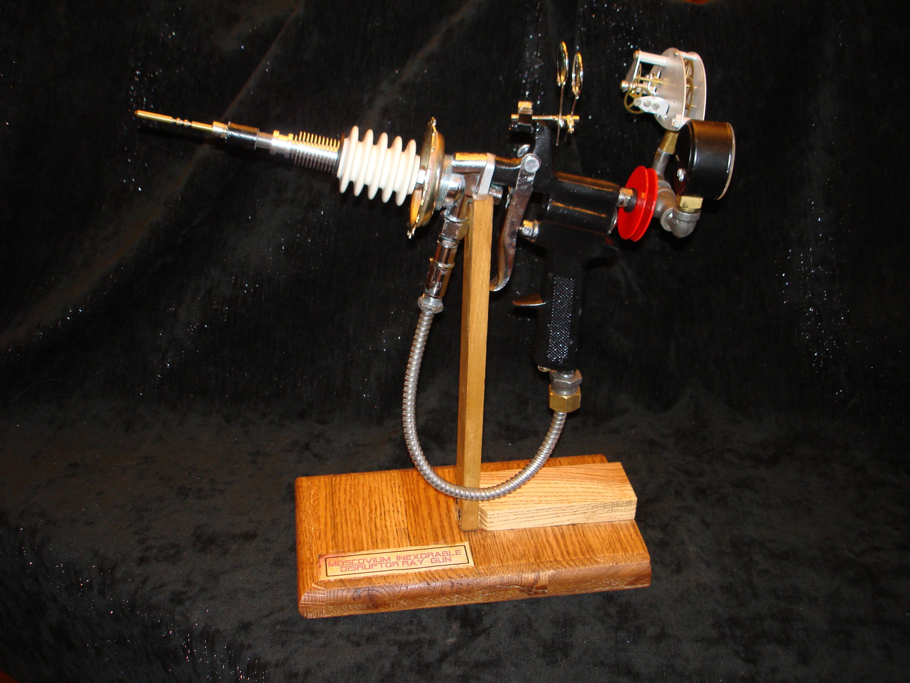 Steampunk DISRUPTOR Ray Gun Unique Eclectic All Metal W/ Oak Stand Hand ...