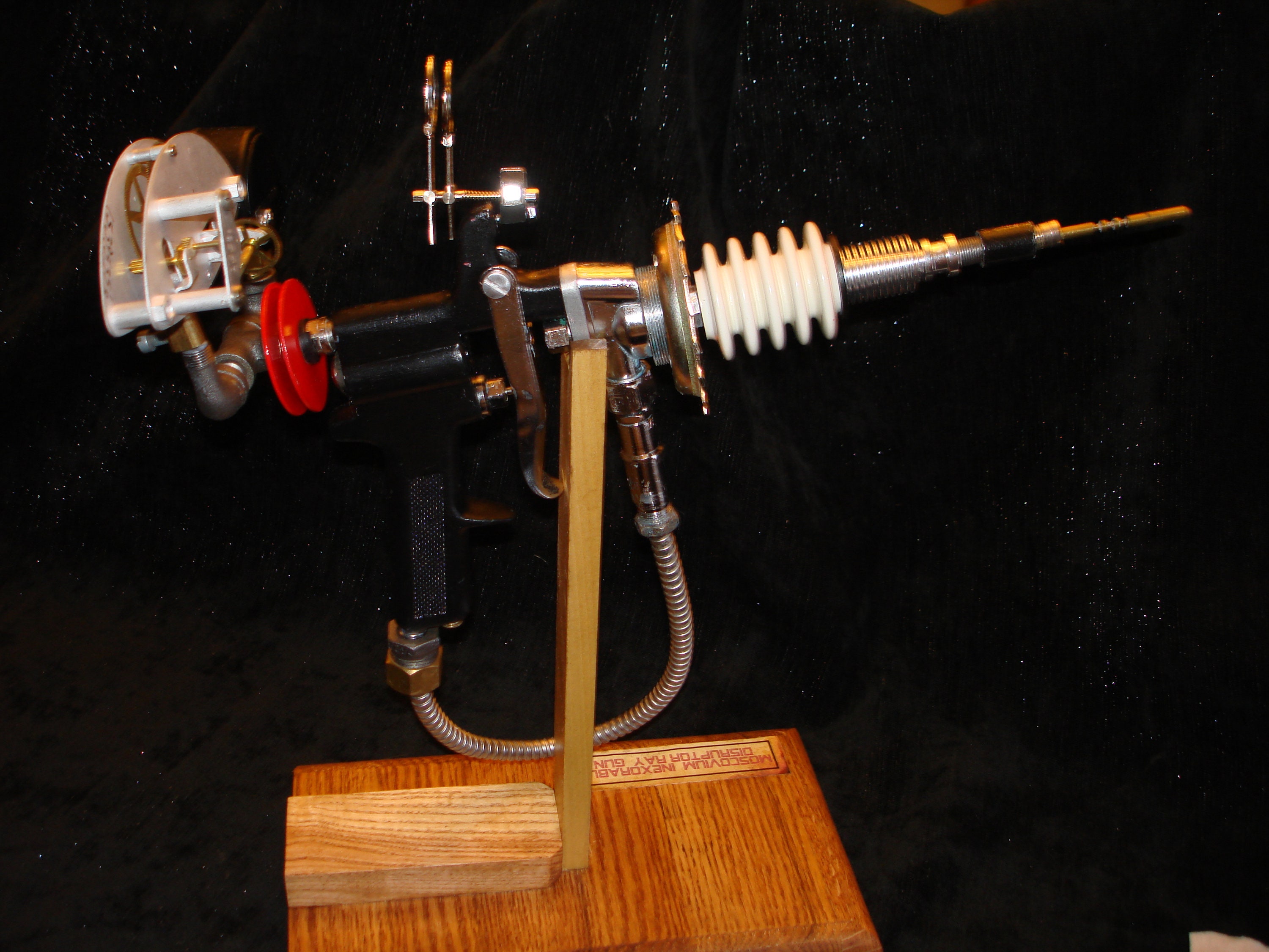 Steampunk DISRUPTOR Ray Gun Unique Eclectic All Metal W/ Oak Stand Hand ...