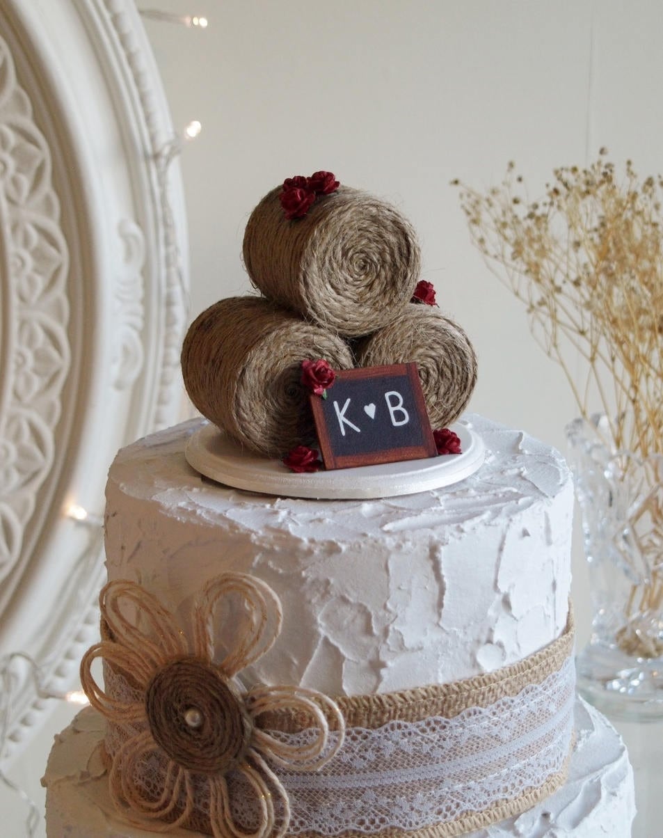 Rustic Wedding Cake Topper Rose Cake Topper Hay Bale Cake - Etsy UK