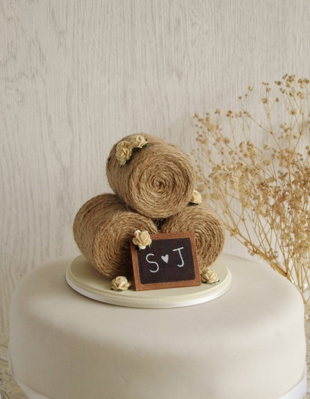 Rustic Wedding Cake Topper - Rose Cake Topper - Hay Bale Cake Topper ...