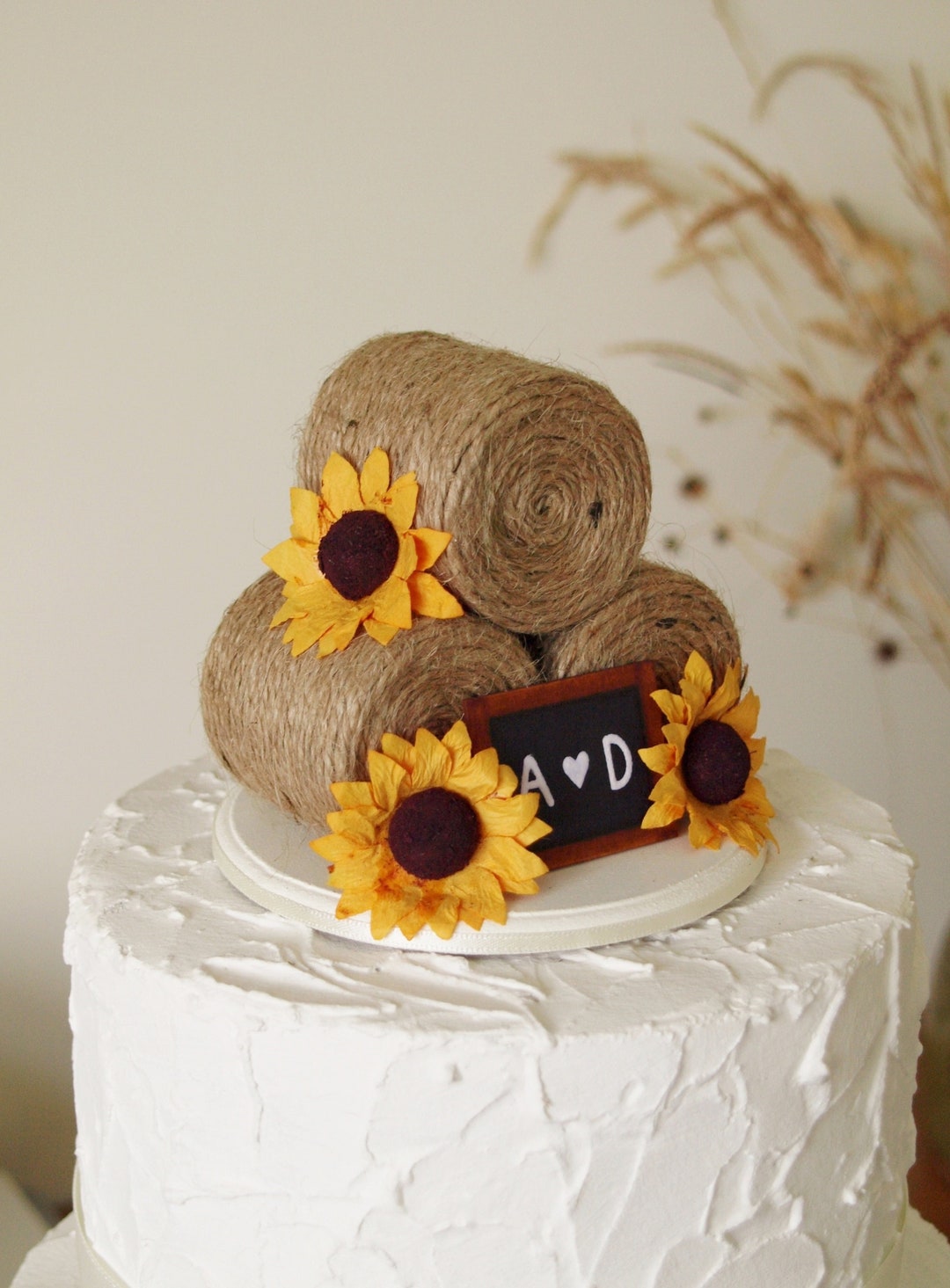 Sunflower Hay Bale Country Wedding Cake Topper, Farm Barn Wedding ...