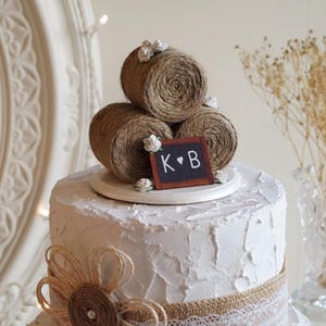 Rustic Wedding Cake Topper - Rose Cake Topper - Hay Bale Cake Topper ...