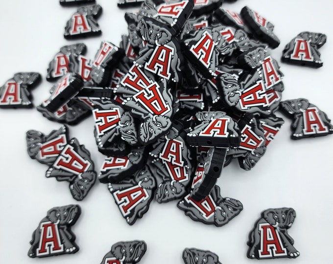 NFL Crimson Red, Gray, Black & White Silicone Beads Football Team Focal ...