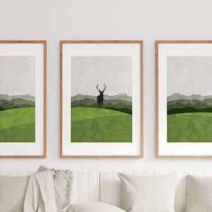 Scandinavian Panoramic Style Print Set of Three - Stag in the Woods ...