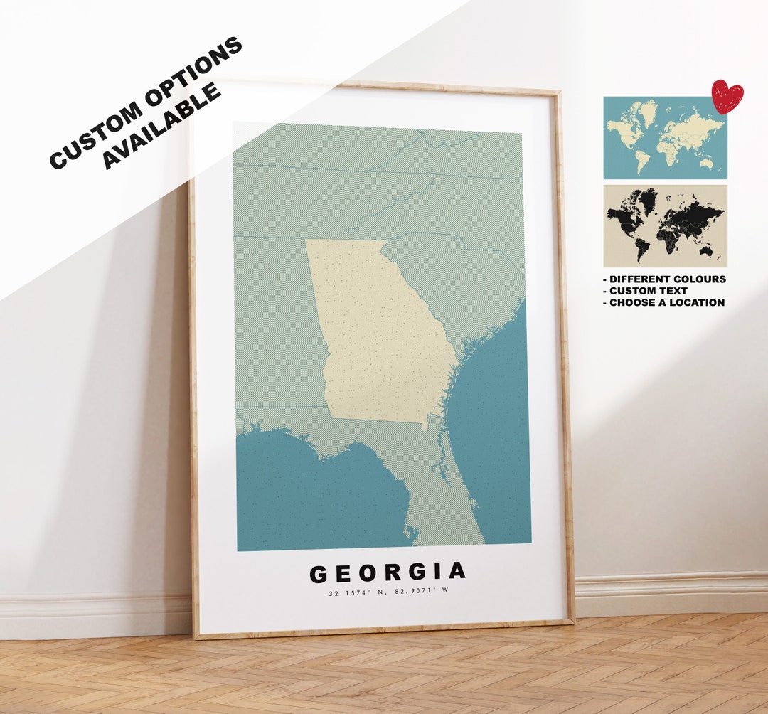 Georgia State Map Print - Personalised Map Gift - Framed or Canvas ...
