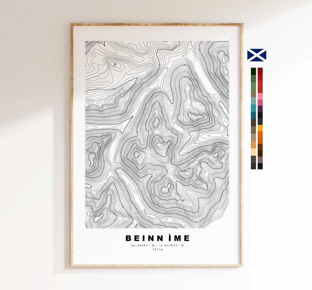 Beinn Ime Print - Contour Map - Beinn Ime Poster - Scotland ...