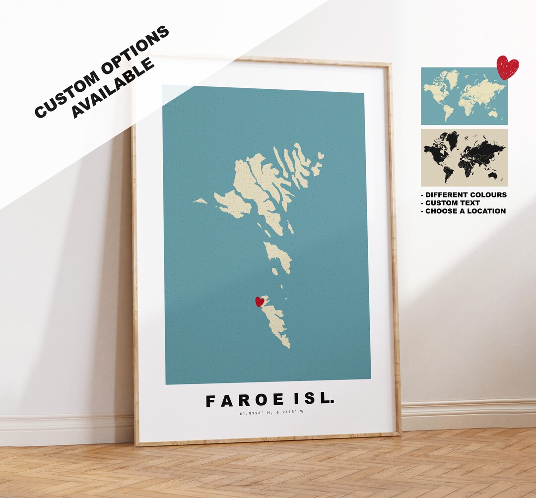 Faroe Islands Map Print - Personalised Map Gift - Vintage Style ...