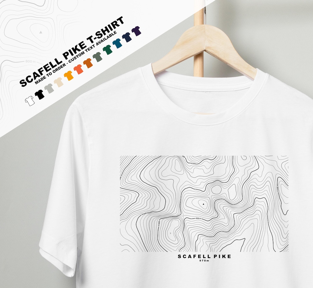 Scafell Pike T Shirt - Contour Map T-shirt - Different Colours ...