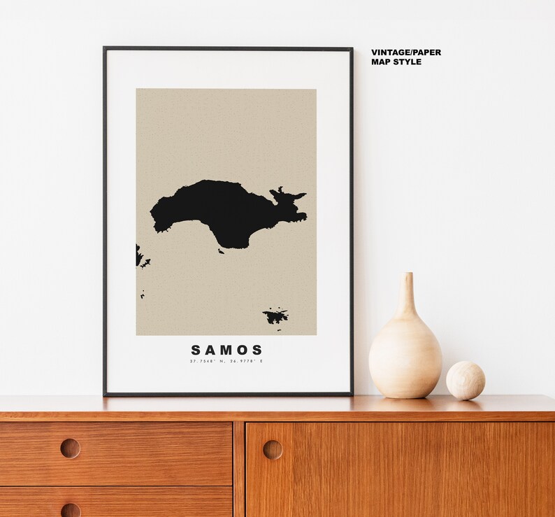 Samos Map Print - Personalised Map Gift - Framed or Canvas Options ...