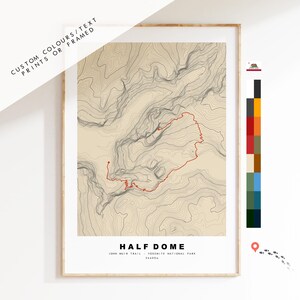 Half Dome Trail Map Print - Trail and Contour Map - Topography ...