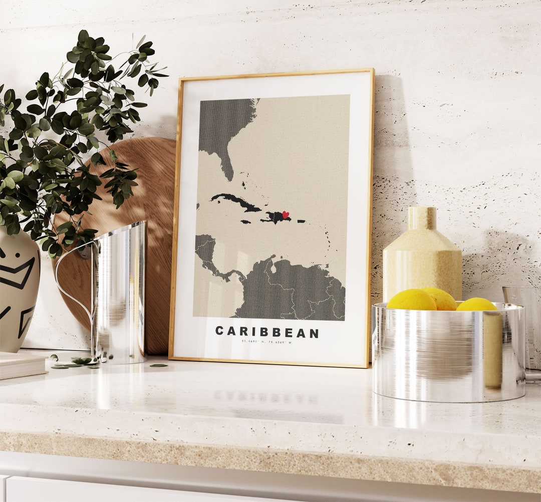 Caribbean Print - Custom Map Print - Personalised Text Gift Options ...