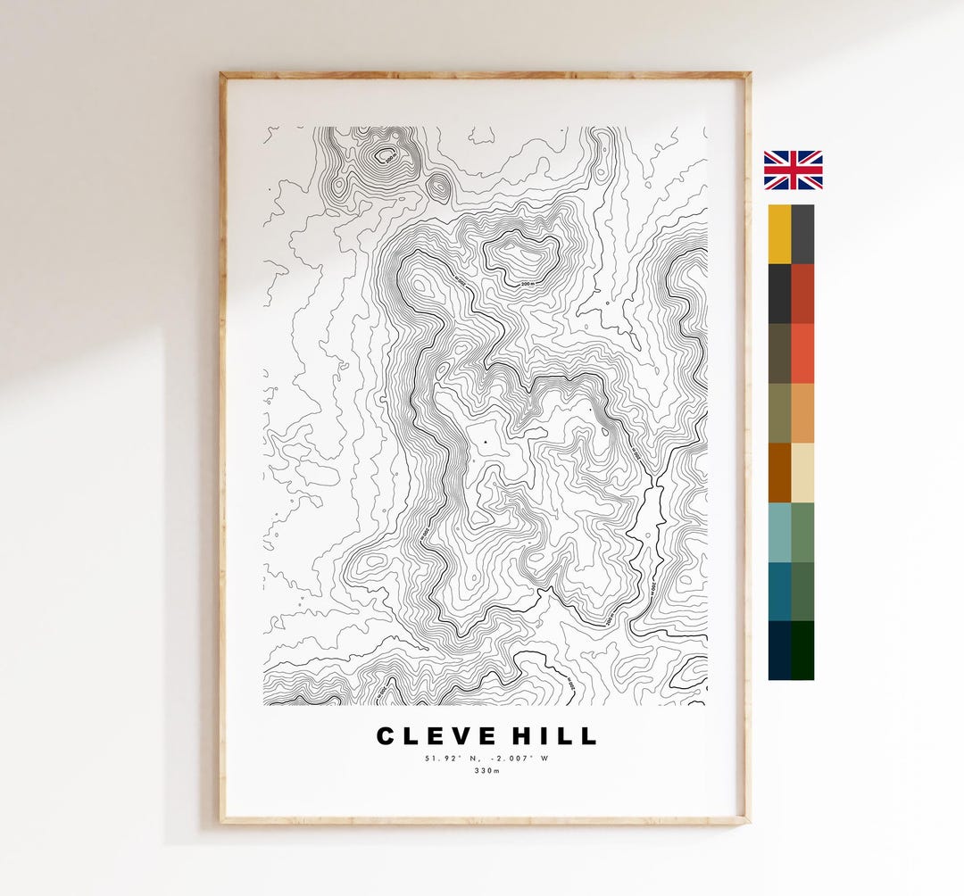 Cleve Hill Print - Contour Map - Cleve Hill Map - Gloucestershire - UK ...