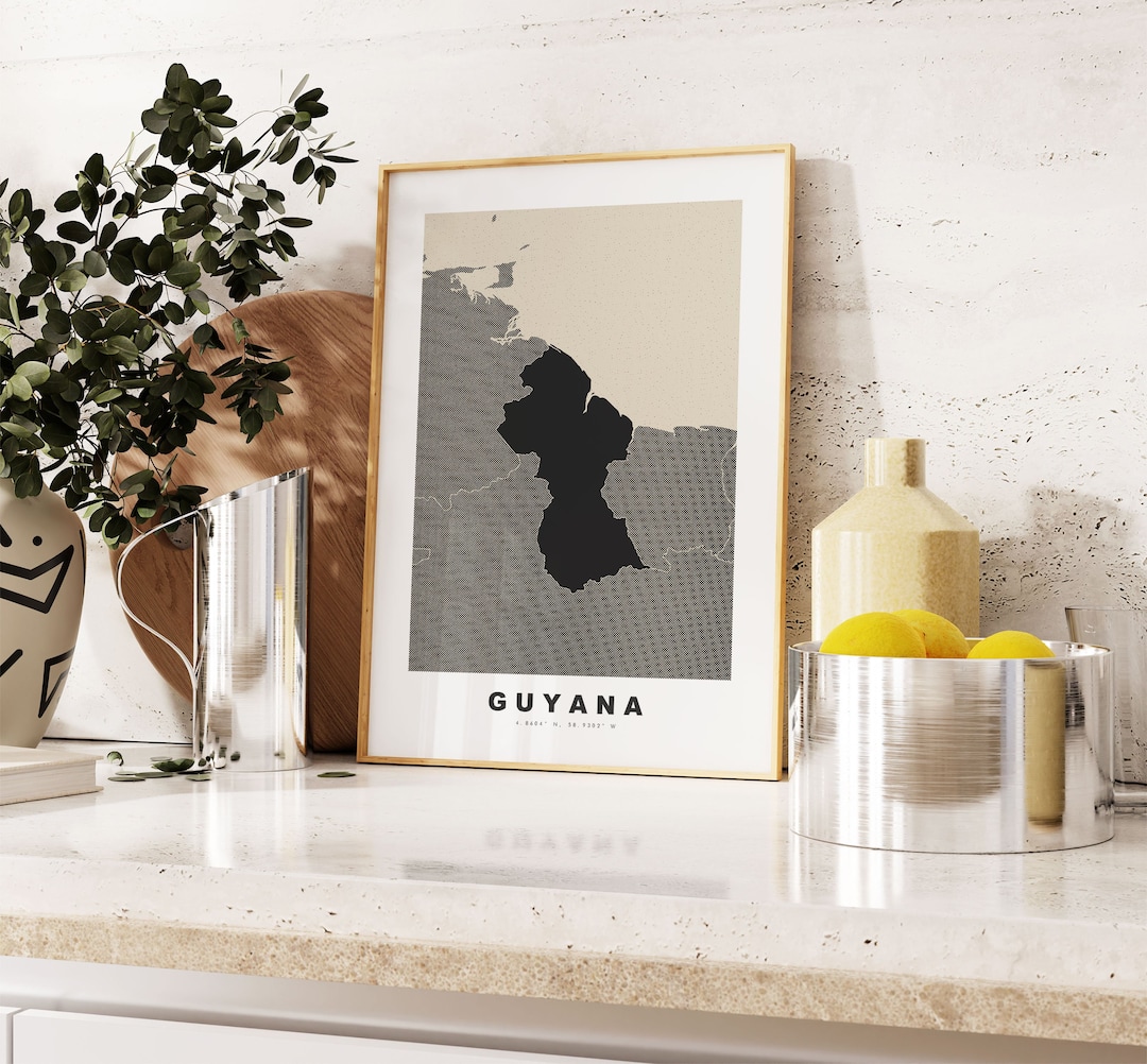 Guyana Print - Custom Map Print - Personalised Text Gift Options ...