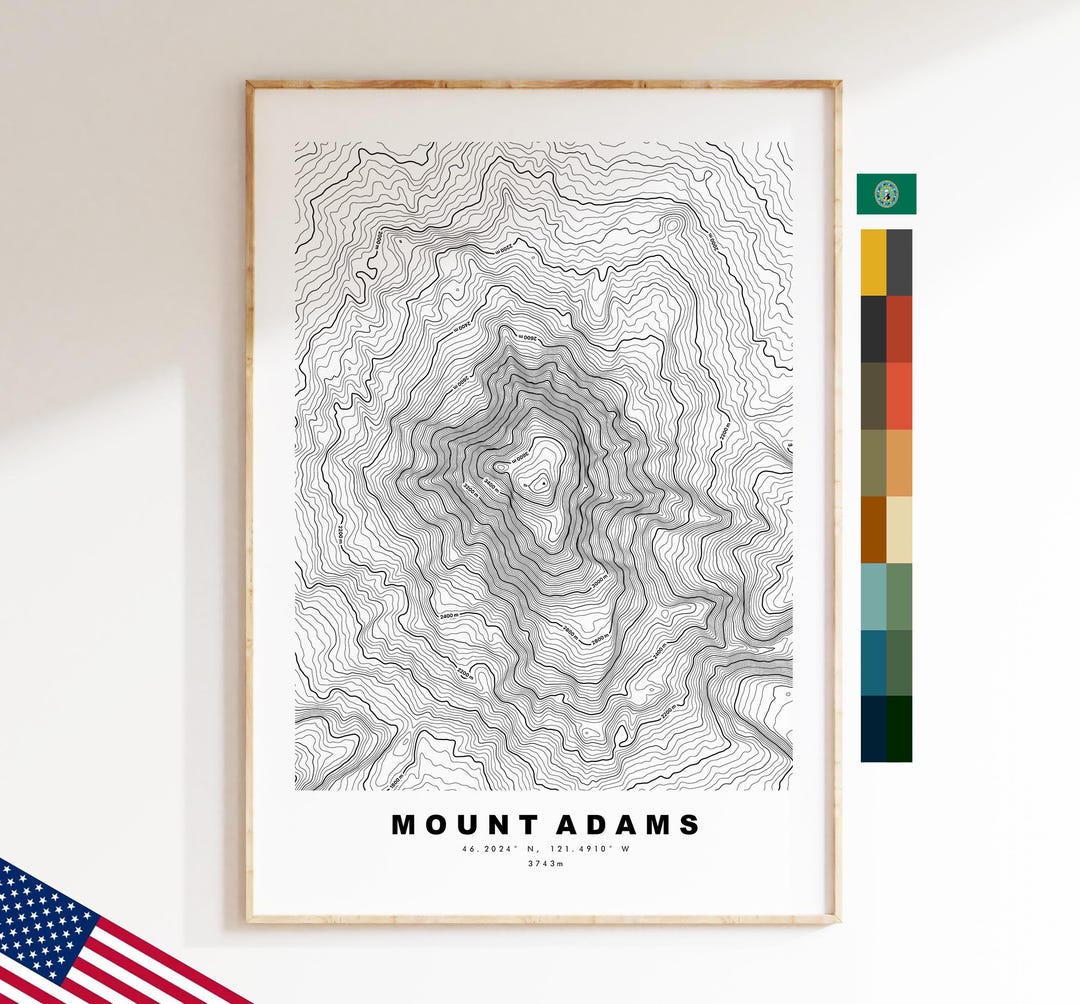 Mount Adams Map Print - Contour Map Print - Topographic Map - Poster ...
