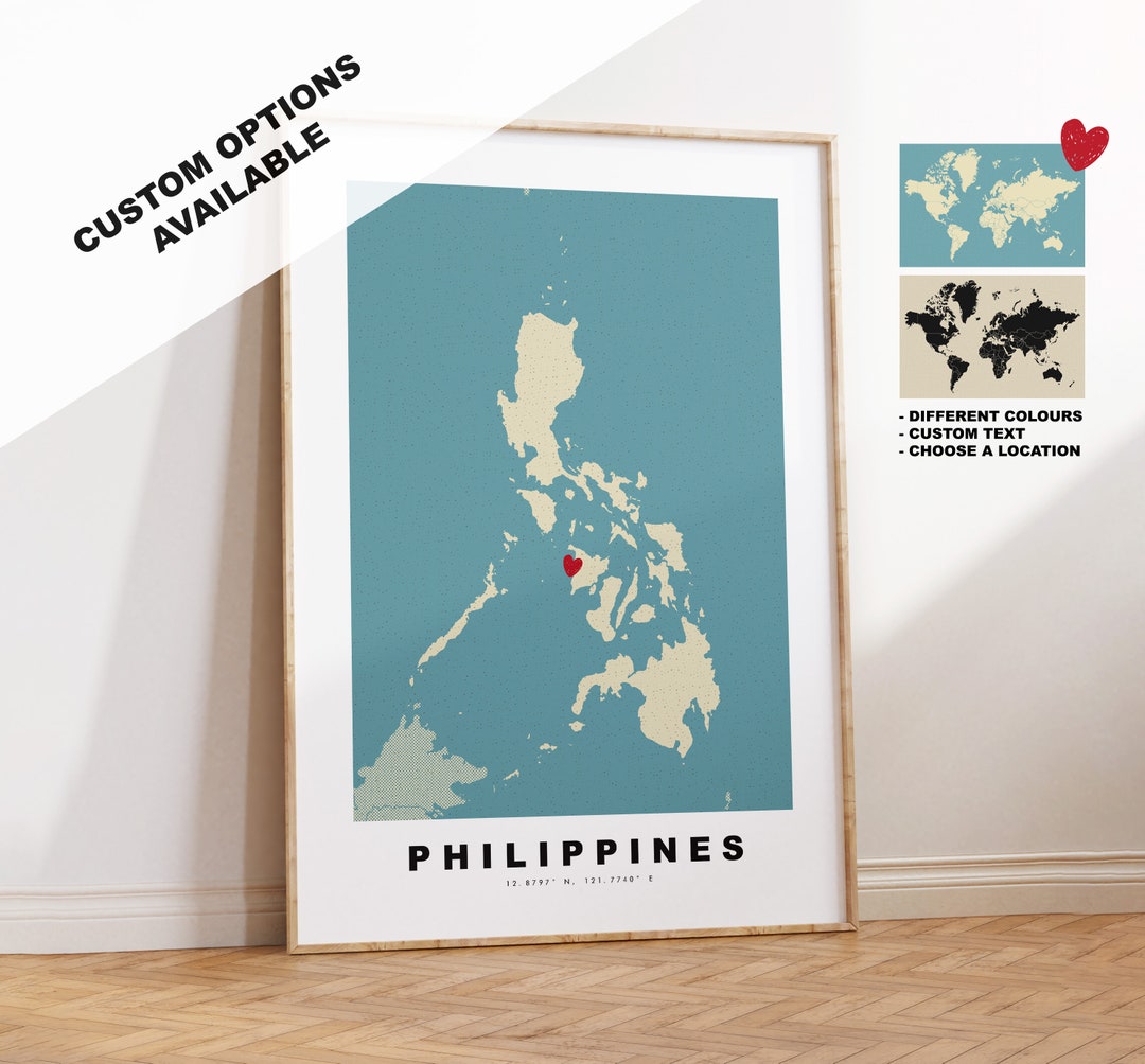 Philippines Map Print - Personalised Map Gift - Vintage Style ...