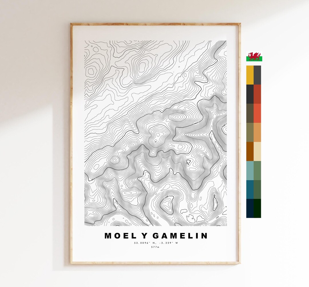 Moel Y Gamelin Print - Contour Map - Clwydian Hills - Wales ...