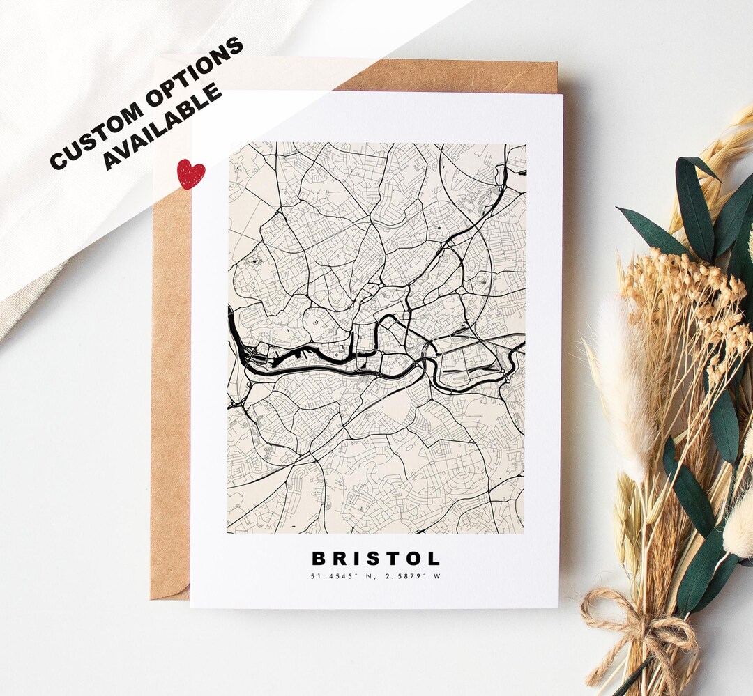 Bristol Map Greeting Card - Custom Options Available - Custom Map ...