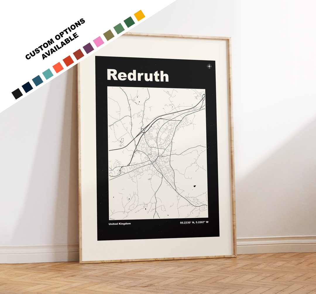 Redruth Map Print Custom Options/colours Available Prints or Framed ...
