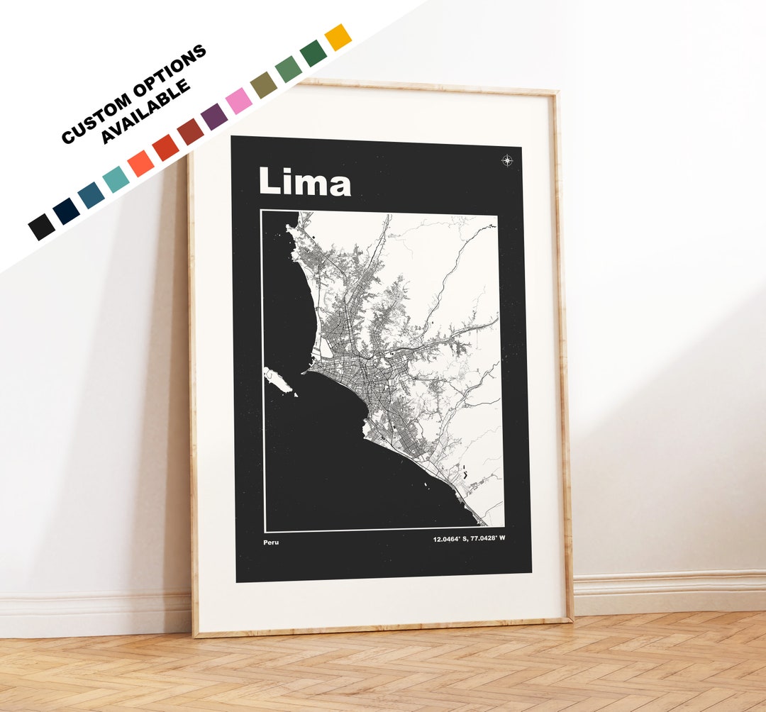 Lima Map Print - Custom Options/colours Available - Prints or Framed ...