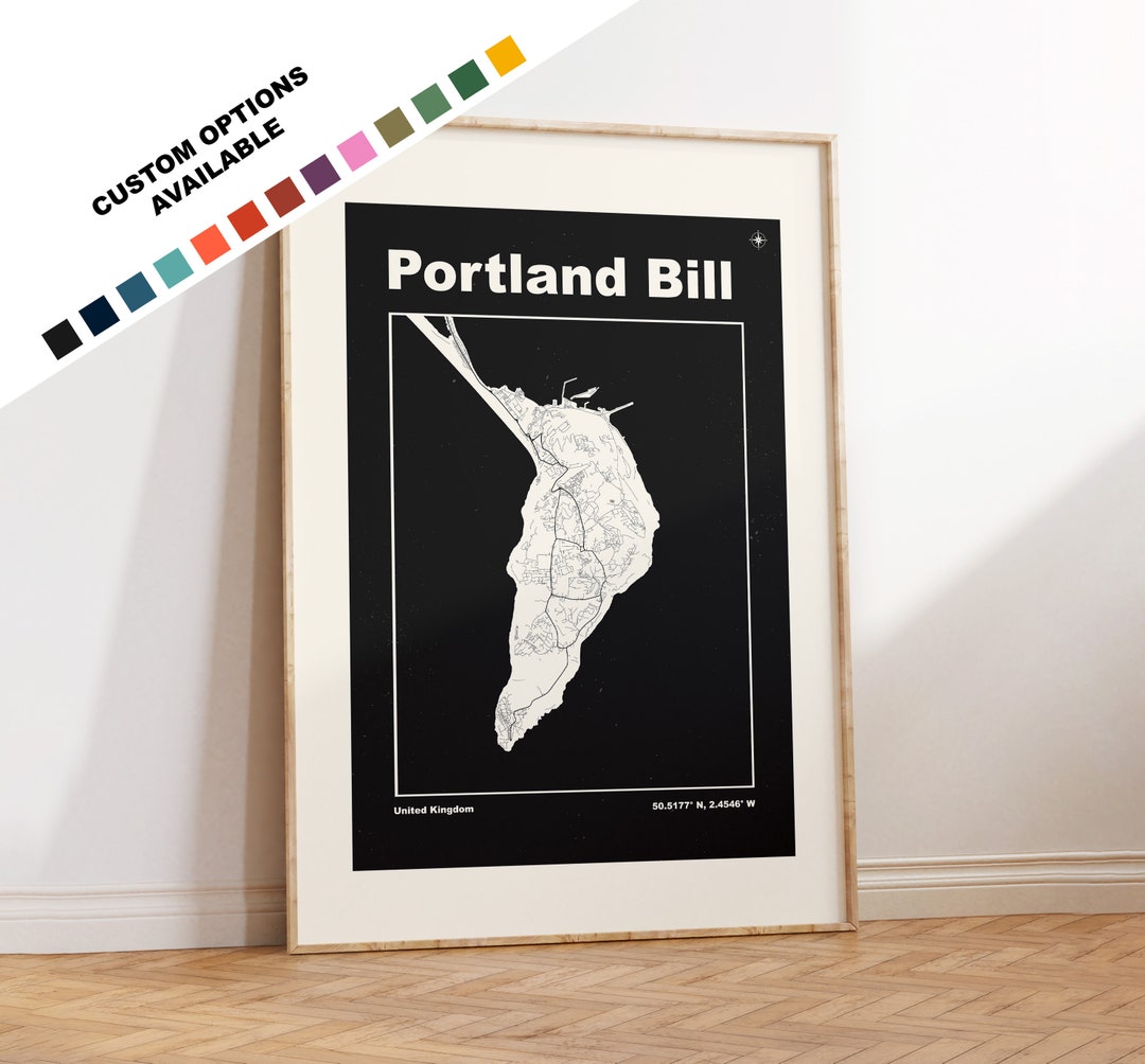 Portland Bill Map Print - Custom Options/colours Available - Prints or ...