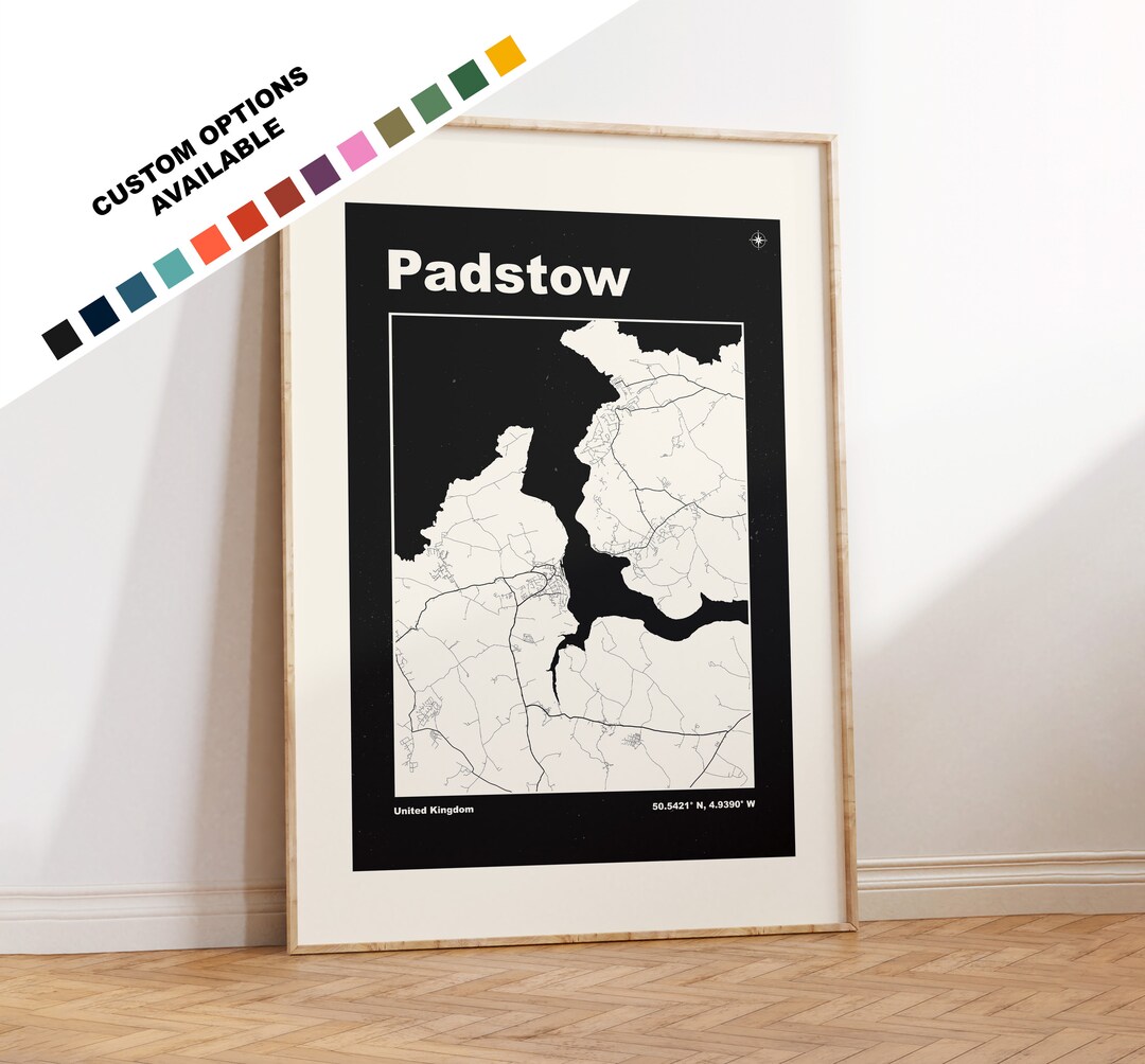 Padstow Map Print Custom Options/colours Available Prints or Framed ...