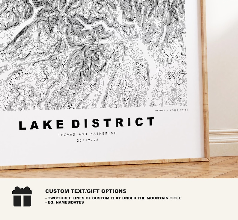 Lake District Print - Contour Map - Lake District Map - Topographic Map ...