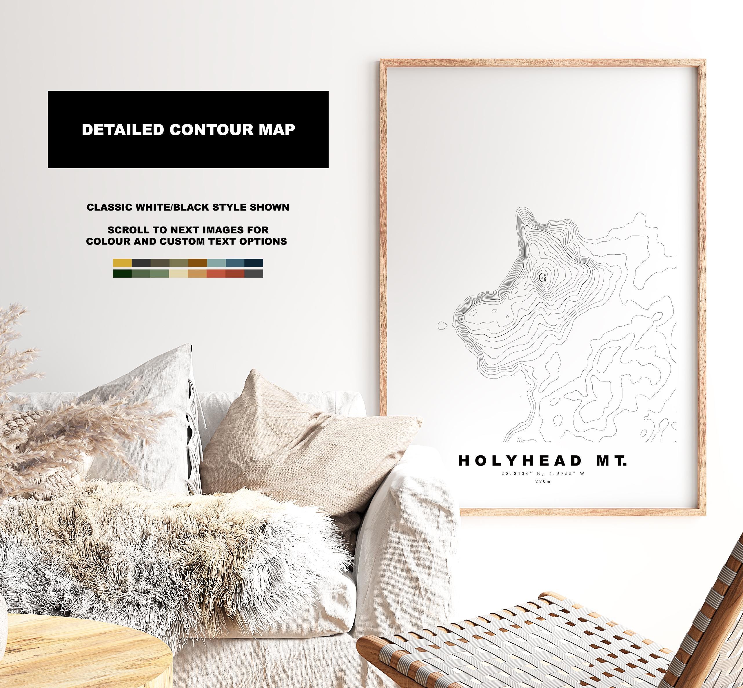 Holyhead Mountain Print - Contour Map - Anglesey - Wales - Topographic ...