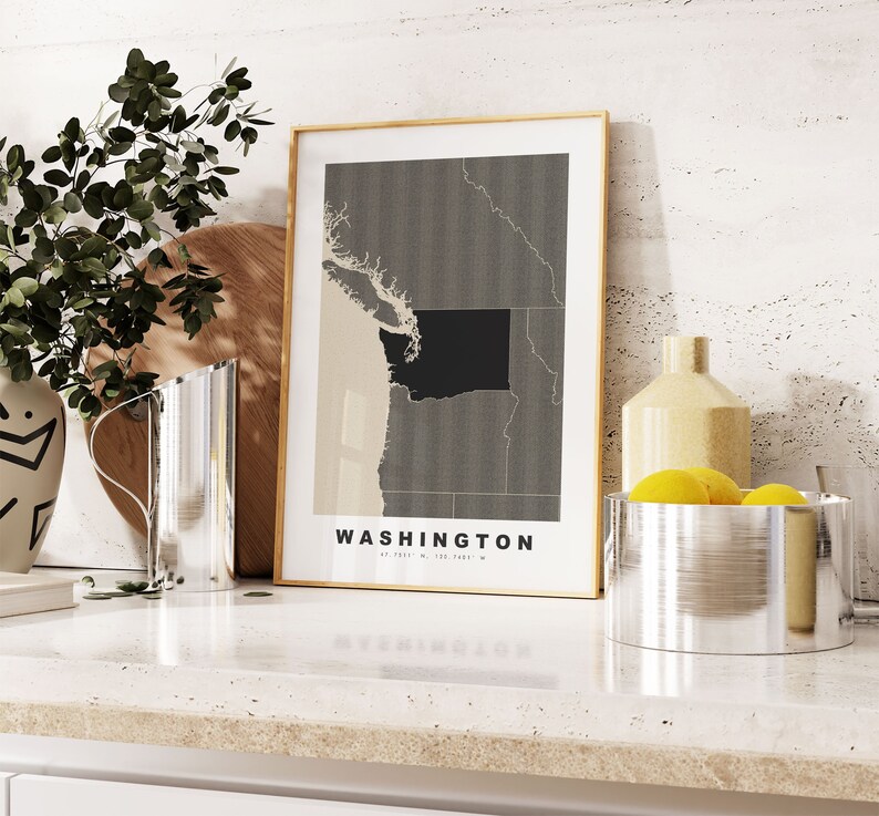 Washington State Print - Custom Map Print - Personalised Text Gift ...