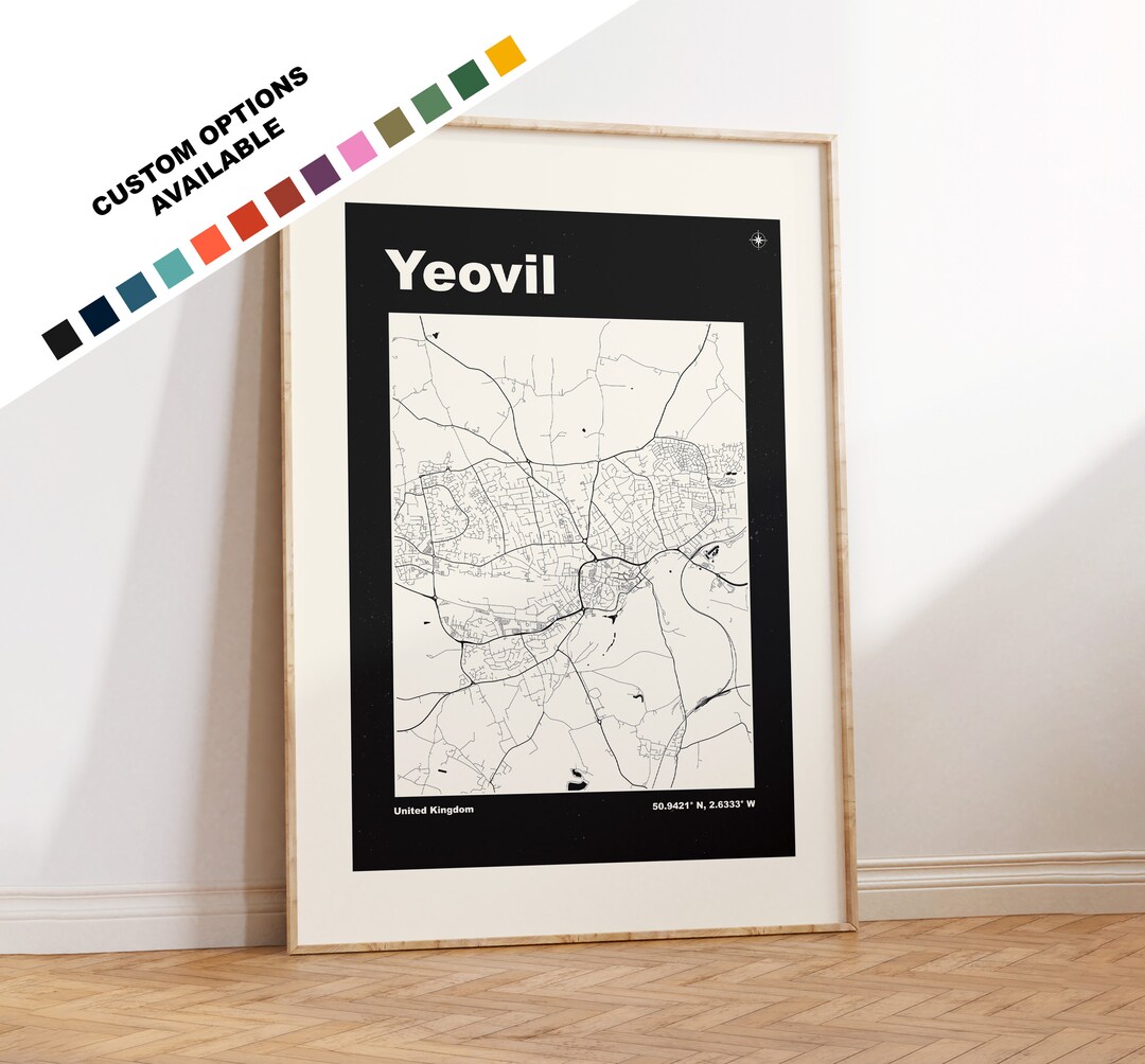 Yeovil Map Print - Custom Options/colours Available - Prints or Framed ...