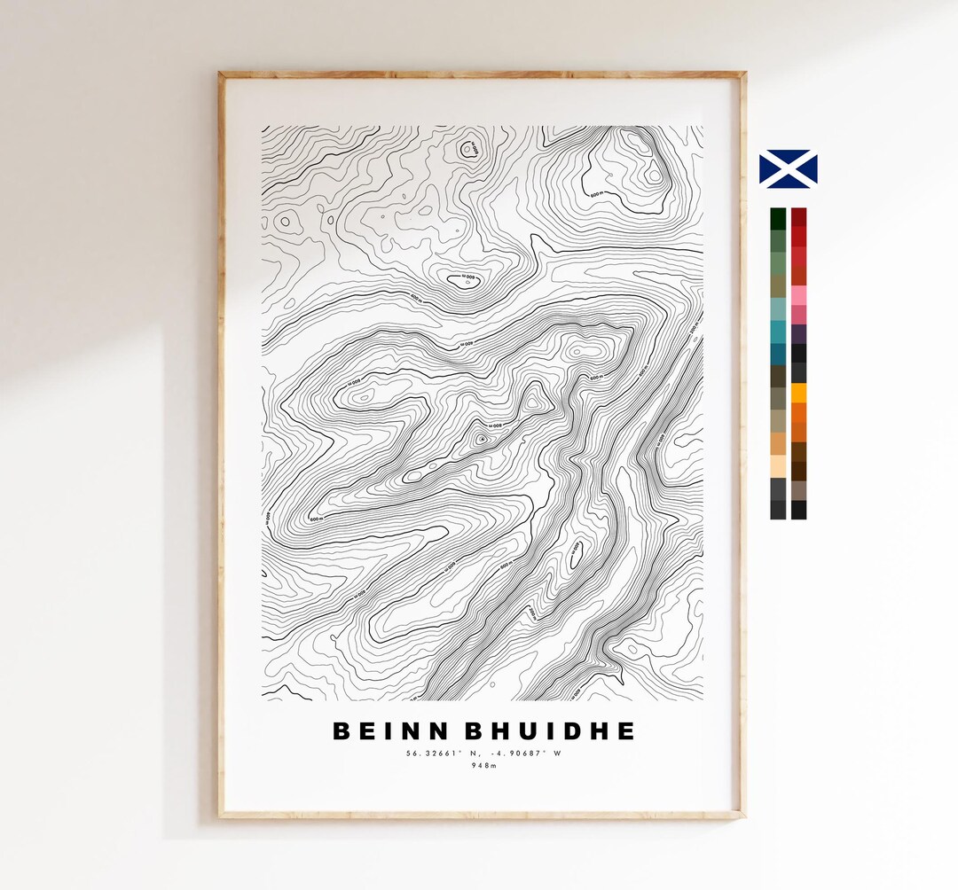 Beinn Bhuidhe Print (glen Fyne) - Contour Map - Beinn Bhuidhe Poster ...