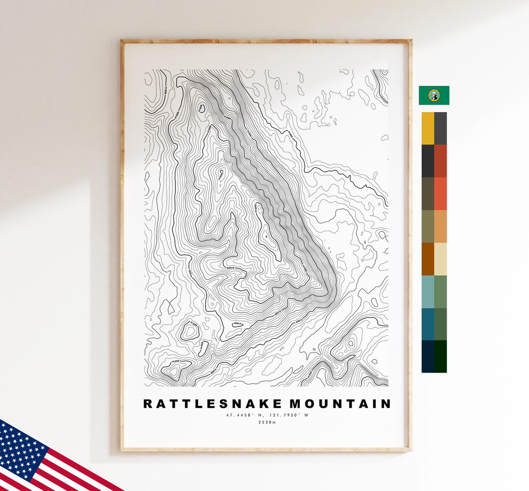 Rattlesnake Mountain Map Print (WA) - Contour Map Print - Topographic ...