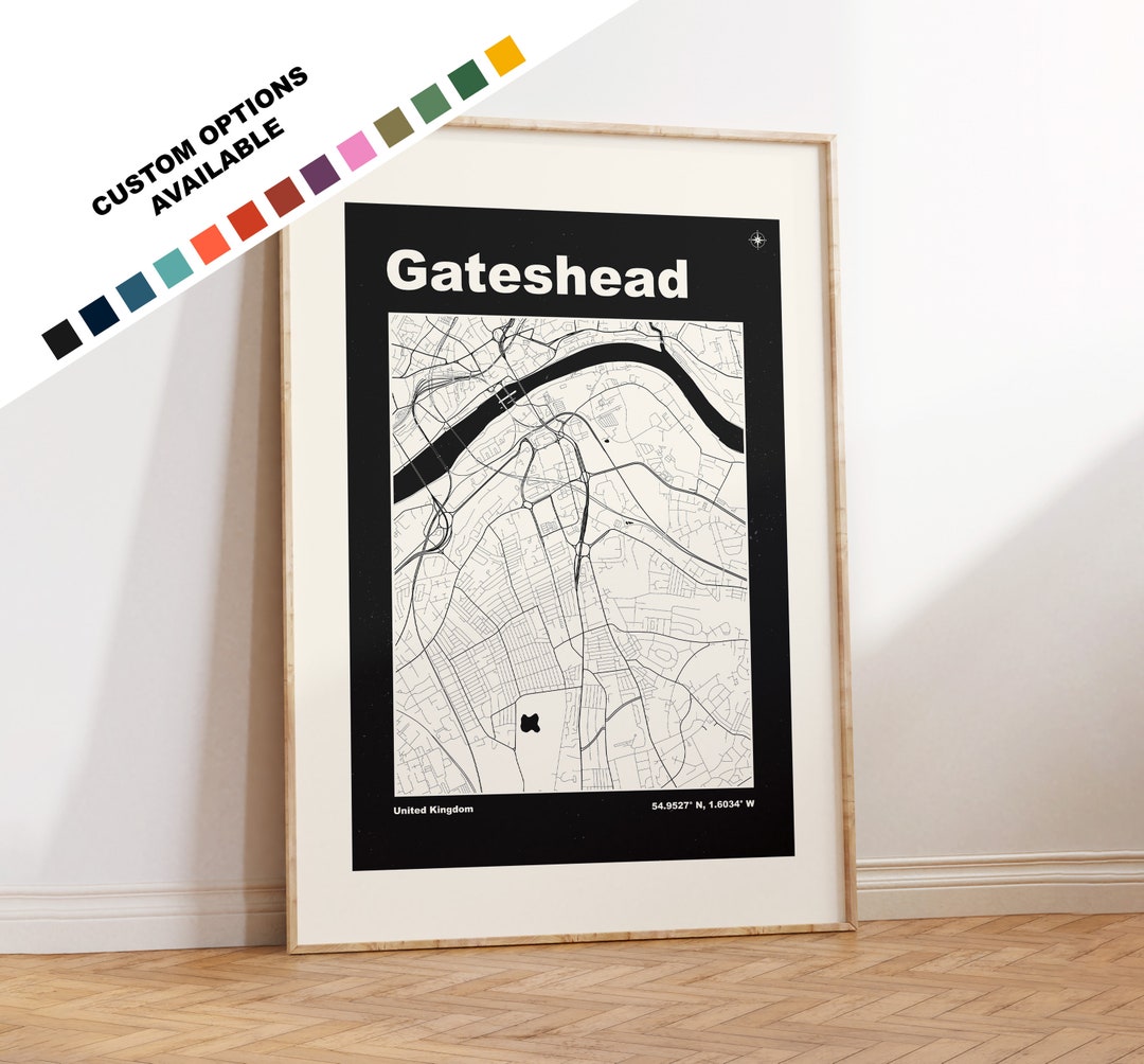 Gateshead Map Print - Custom Options/colours Available - Prints or ...