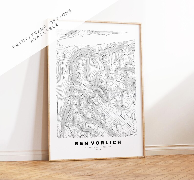 Ben Vorlich Print - Contour Map - Ben Vorlich Poster - Scotland ...
