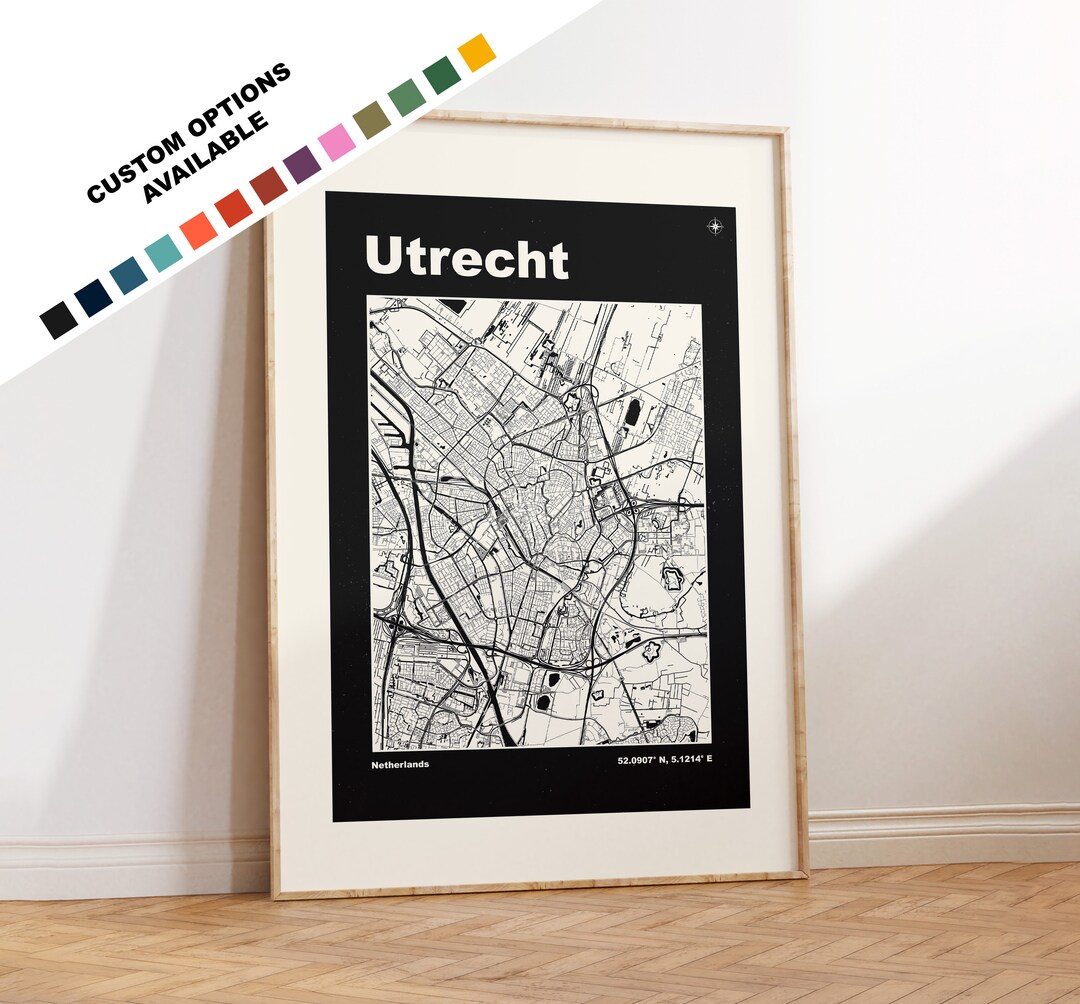 Utrecht Map Print - Custom Text Options - Utrecht Map - Mid Century ...
