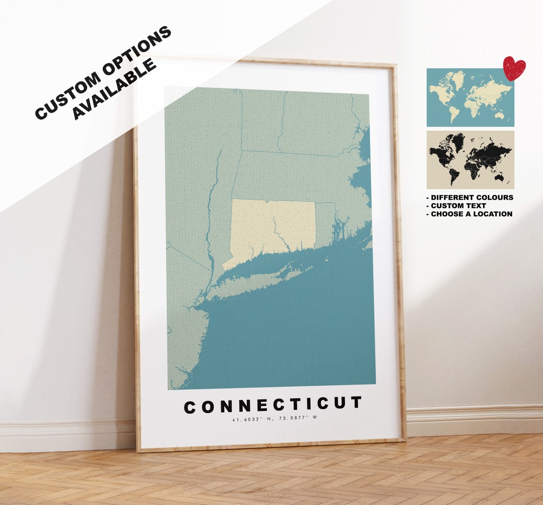 Connecticut Map Print - Personalised Map Gift - Framed or Canvas ...