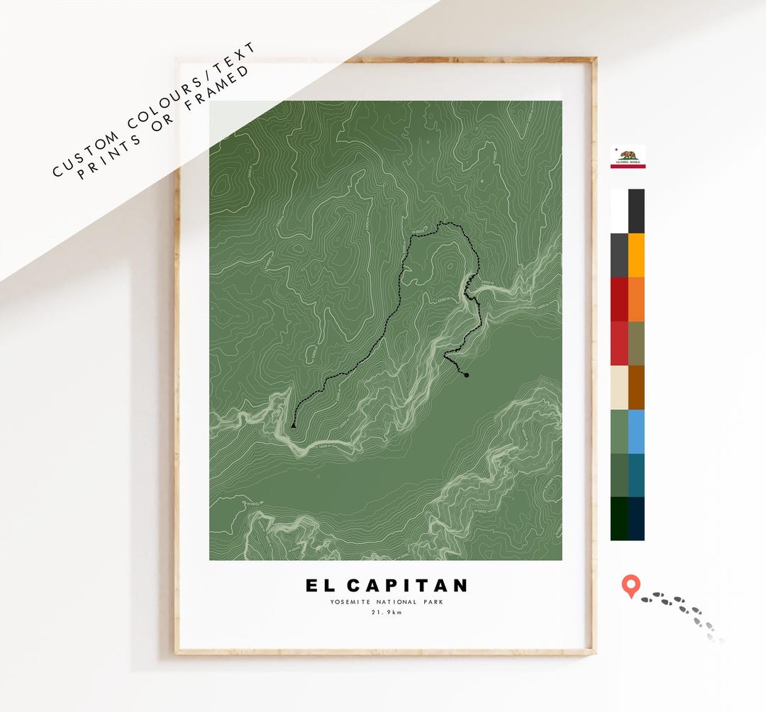 El Capitan Trail Map Print - Trail and Contour Map - Topography ...