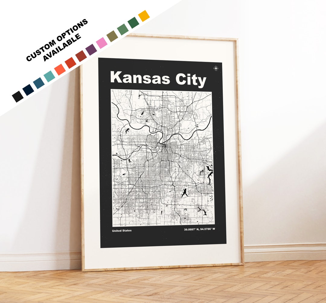 Kansas City Map Print - Custom Options/colours Available - Prints or ...