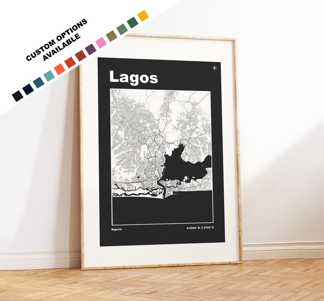 Lagos Map Print - Custom Options/colours Available - Prints or Framed ...