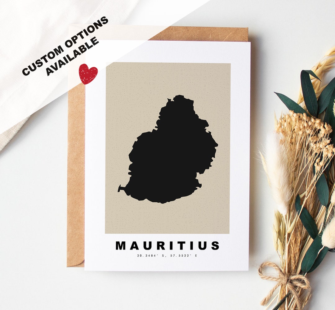 Mauritius Custom Greeting Card - Kraft Envelope Included - Custom Text ...