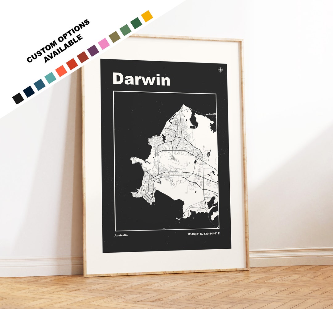 Darwin Map Print - Custom Options/colours Available - Prints or Framed ...