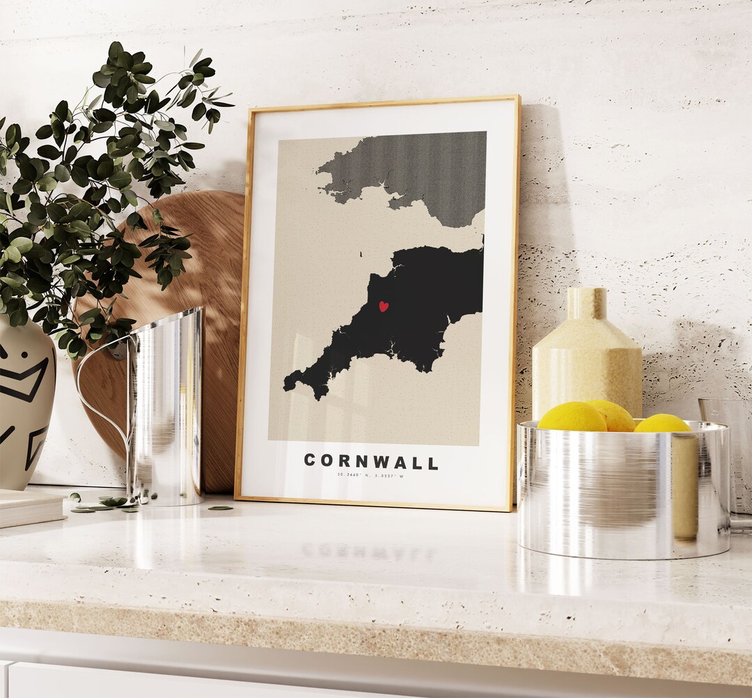 Cornwall Print - Custom Map Print - Personalised Text Gift Options ...