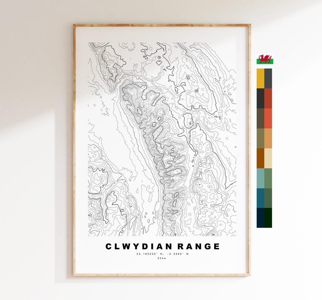 Clwydian Range Map Print - Contour Map - Topographic Map - Clwyds ...