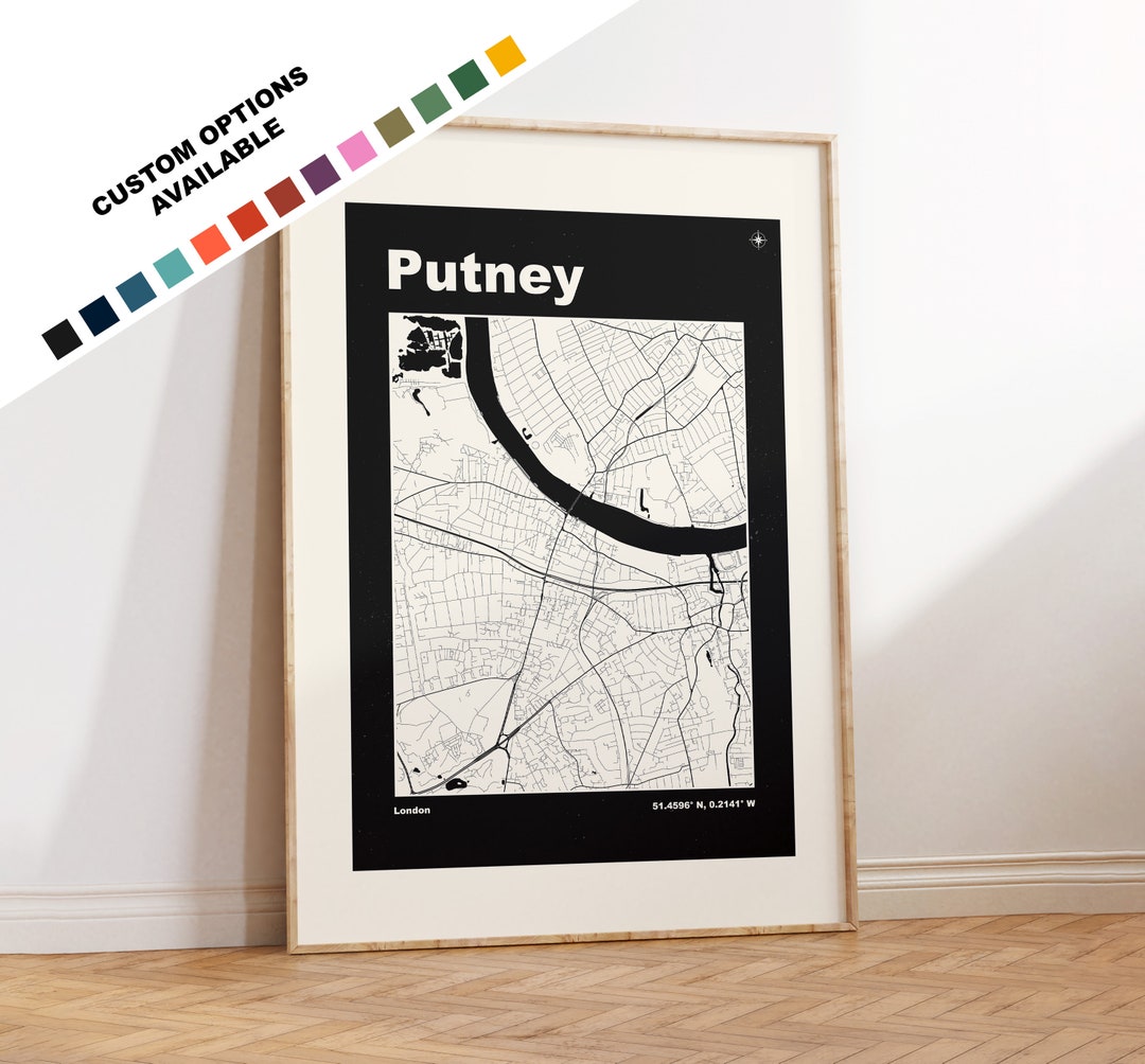 Putney Map Print Custom Options/colours Available Prints or Framed ...