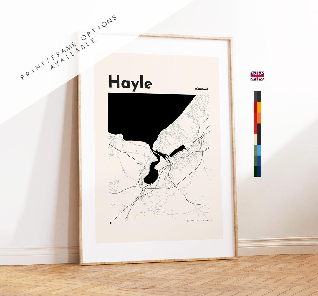Hayle Map Print - Custom Options/colours Available - Prints or Framed ...